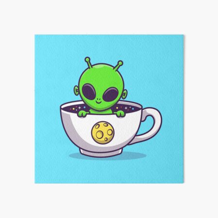"Cosmic Coffee Break: Cute Alien in Coffee Space Cup Cartoon Vector ...