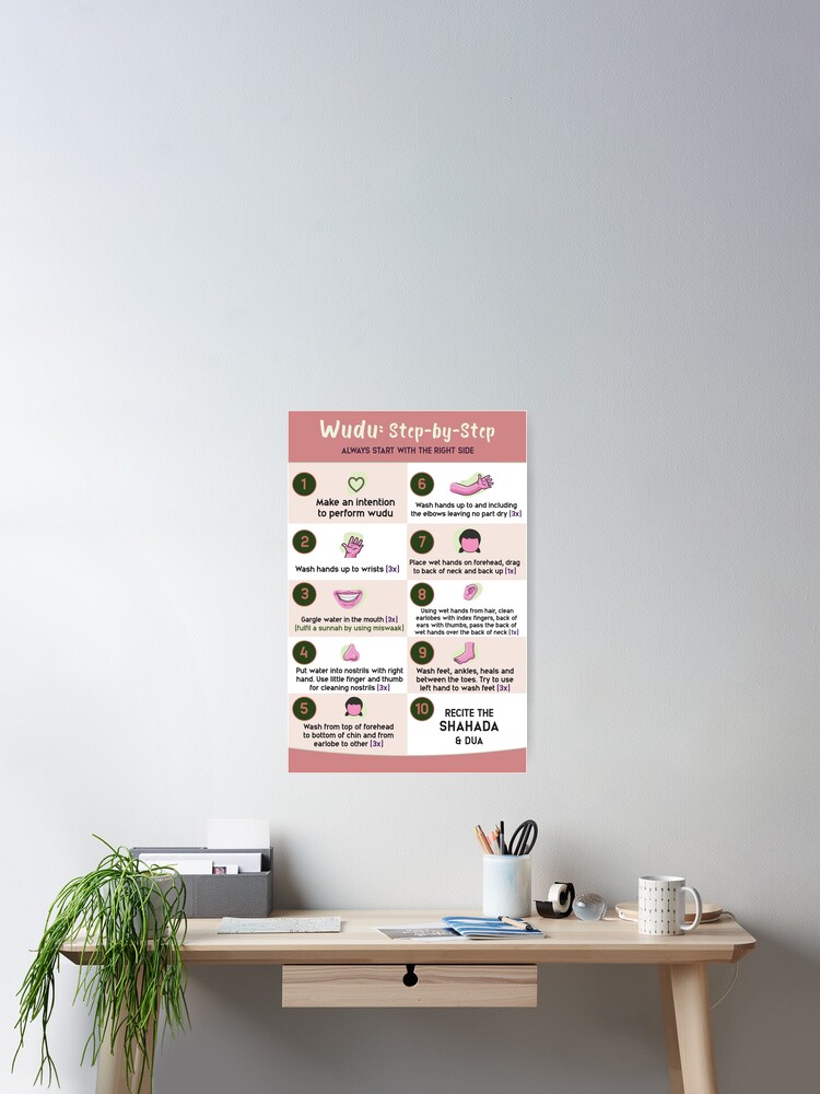 "Muslim Wudu step-by-step guide chart - pink color " Poster for Sale by navitalidesign | Redbubble