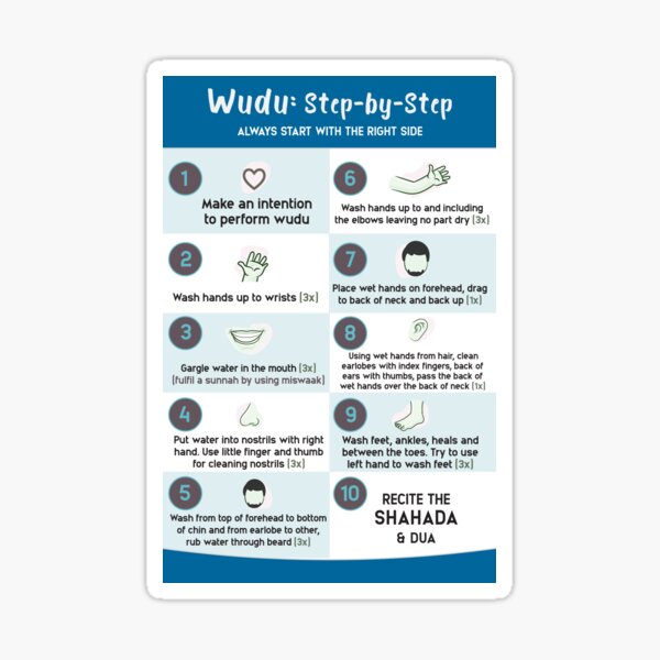 "Muslim Wudu step-by-step guide chart - blue color " Sticker for Sale by navitalidesign | Redbubble