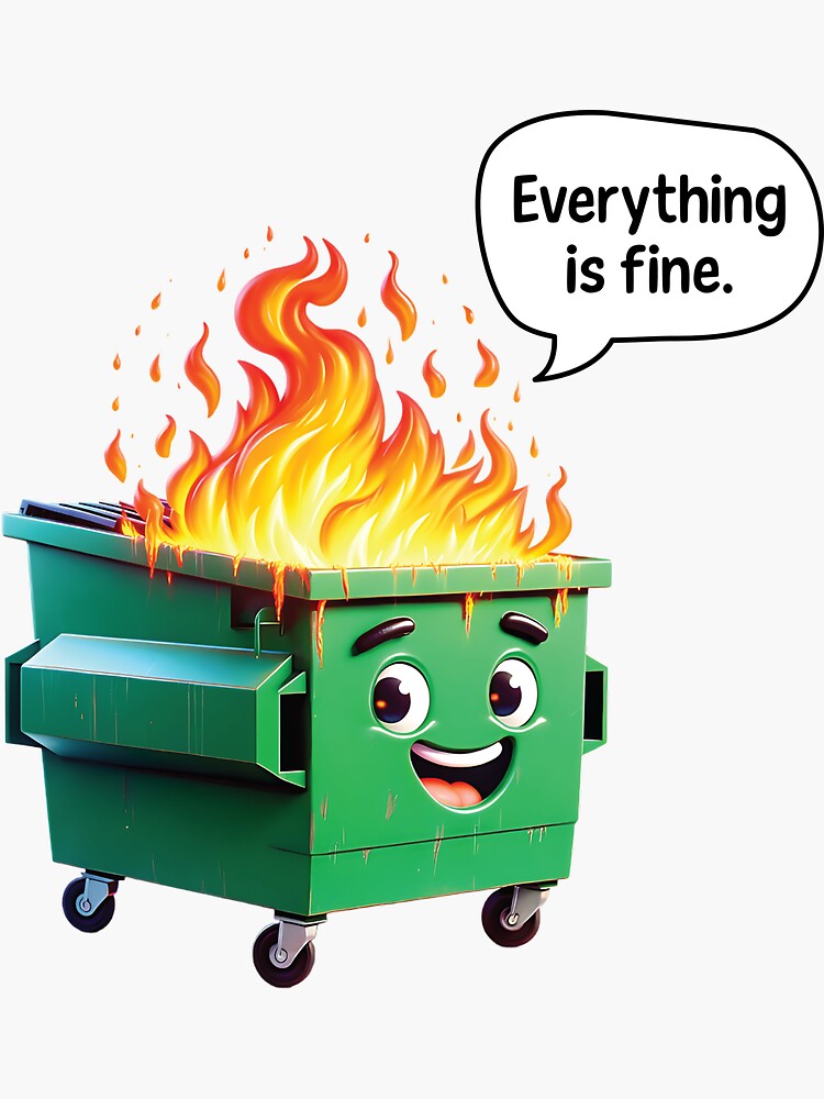 "Everything Is Fine Funny Dumpster Fire Design" Sticker for Sale by ...