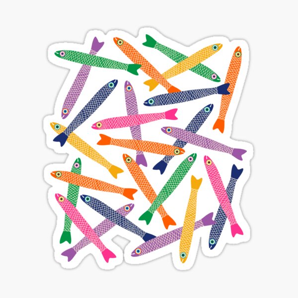 "ANCHOVIES Bright Graphic Fun Groovy Fish in Rainbow Colors on Cream ...