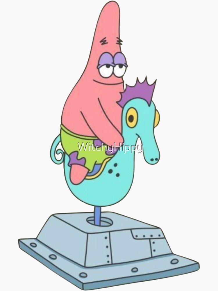 "Patrick Star Dream: Riding Seahorse Kiddie Ride Meme" Sticker for Sale ...