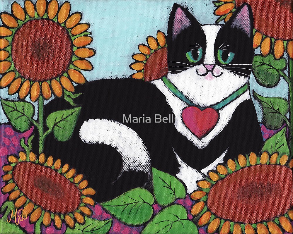 "Sunflower Cat" by Maria Bell | Redbubble