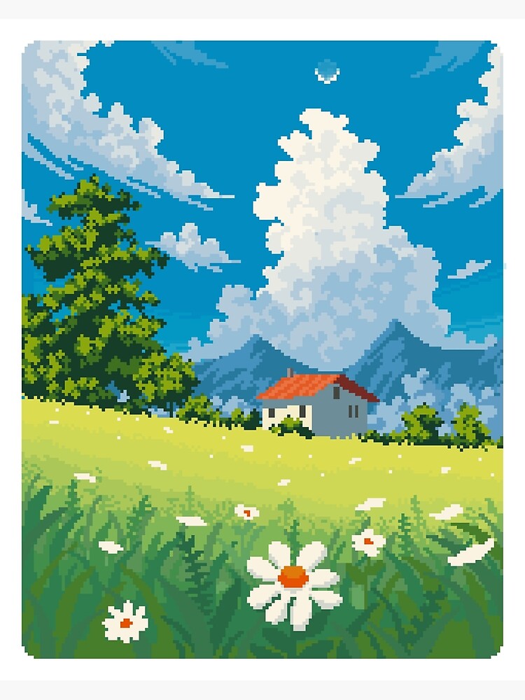 "Cloudy meadow pixel art" Art Print for Sale by pixelatedprints | Redbubble