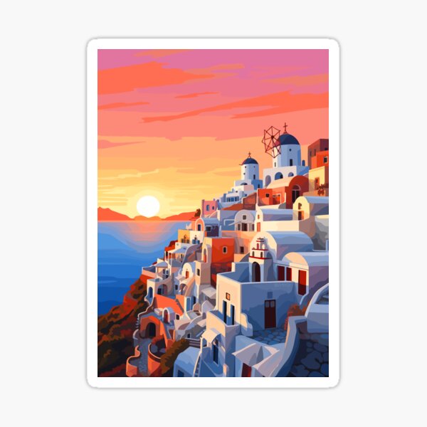 "Santorini Greece Summer Afternoon Greek Theme Art" Sticker for Sale by ...