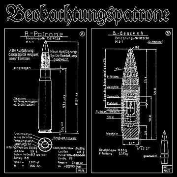 "B Patrone (8mm Mauser) Cartridge and Bullet (white)" Greeting Card for ...
