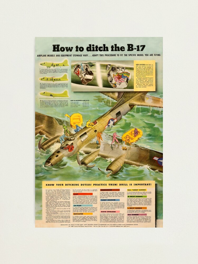 "Vintage WWII B-17 Emergency Ditching Procedure Poster " Photographic ...