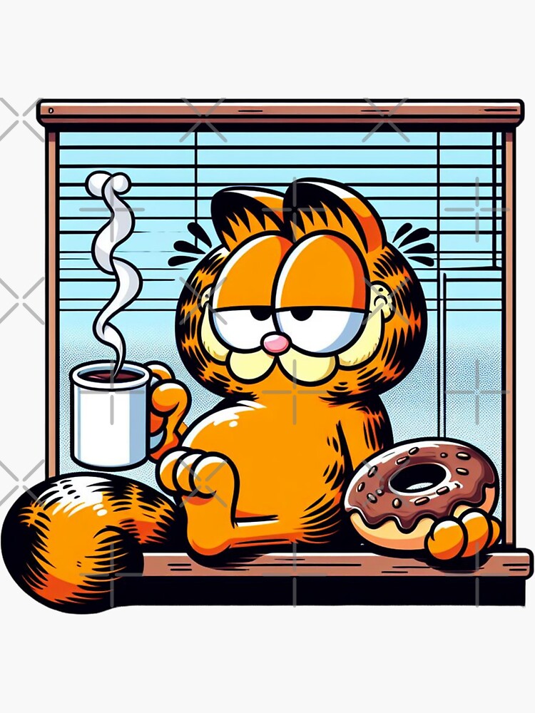 "Garfield Drinking Coffee" Sticker for Sale by kgbgallery | Redbubble