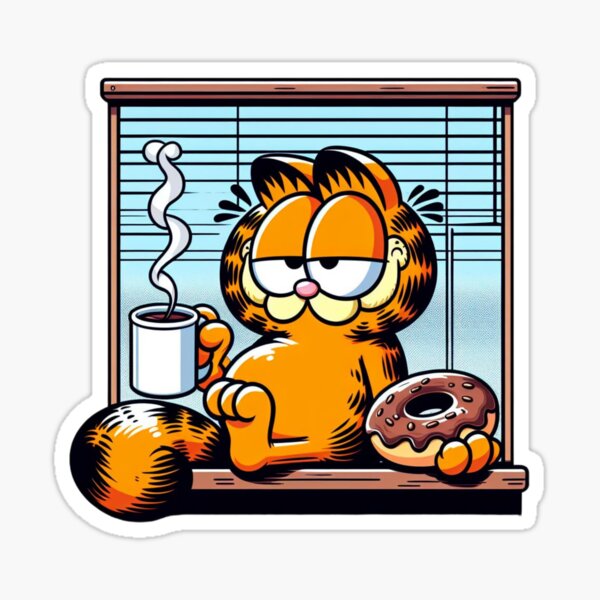 "Garfield Drinking Coffee" Sticker for Sale by kgbgallery | Redbubble