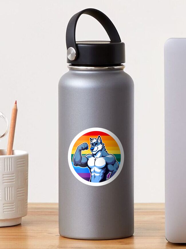 "LGBTQ Flexing Pride Wolf Art" Sticker for Sale by BlueBullBazaar ...