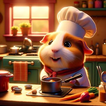 "Cute Guinea Pig as a Chef Cooking in a Tiny Adorable Kitchen" Sticker ...
