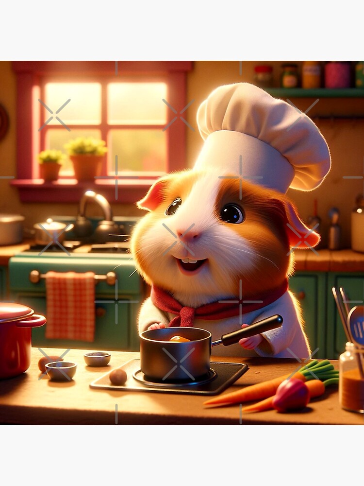 "Cute Guinea Pig as a Chef Cooking in a Tiny Adorable Kitchen" Sticker ...