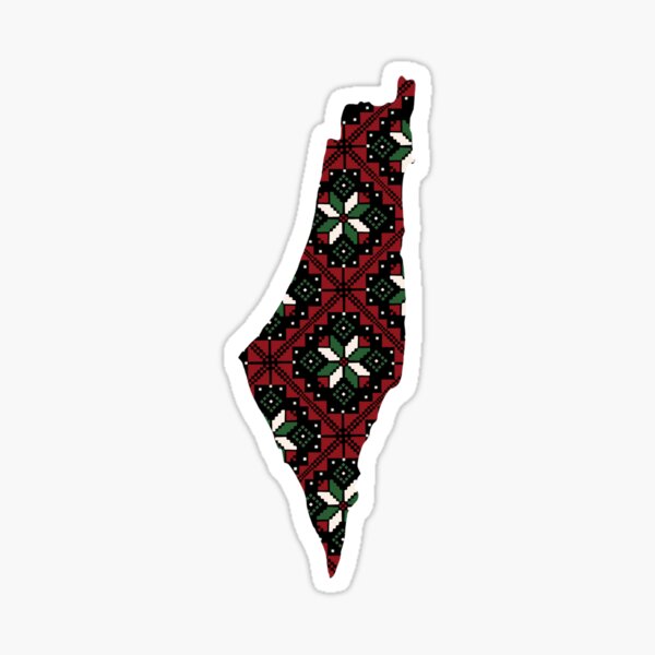 "map of Palestine ,tatreez, embroidery, palestine flag color " Sticker ...