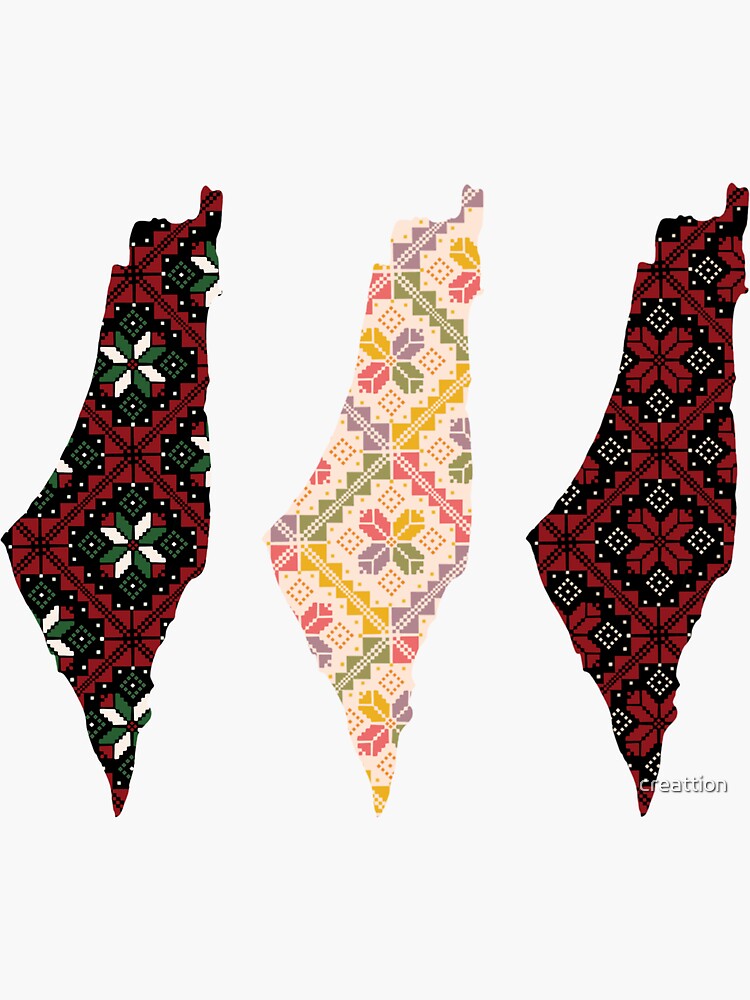 "set of Palestine map, 3 embroidery map , tatreez map " Sticker for ...
