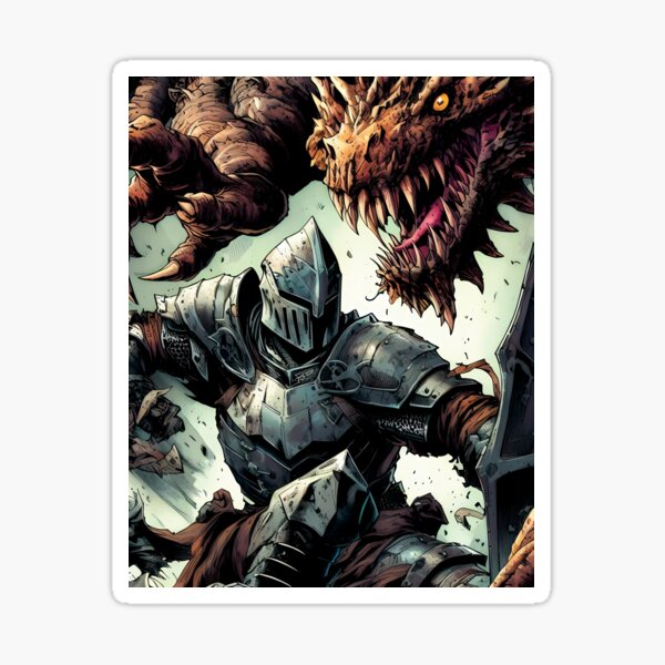 "Epic Dragon and Knight Logo - Comic Style Fantasy Art" Sticker for ...
