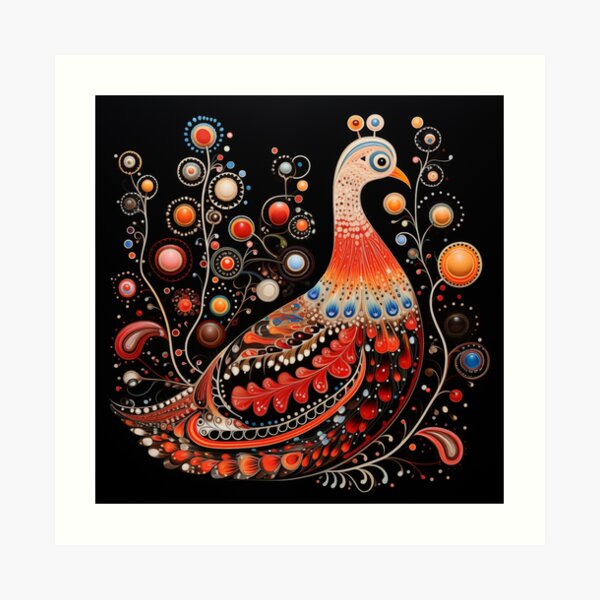"Ornate Majestic Partridge- Abstract Folk Art Style with Vibrant ...