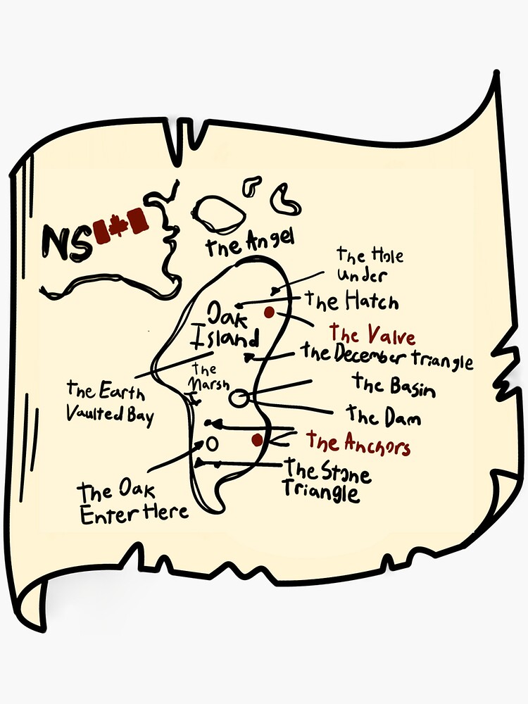 "The Curse of Oak Island Zena Halpern Map, Nova Scotia Canada" Sticker ...