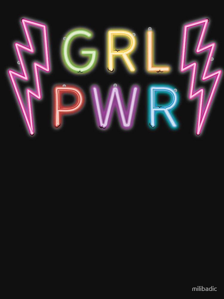 "GRL PWR Girl Power Bolts Classic Vintage Retro Neon Light Style ...