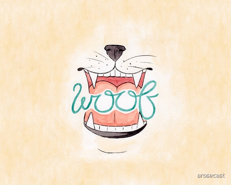"Woof - Watercolour Illustration of Dog Mouth, Tongue, Nose and ...