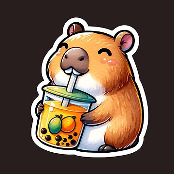 "Capybara drinking mango-flavored bubble-tea" Sticker by JungleVibeZ ...