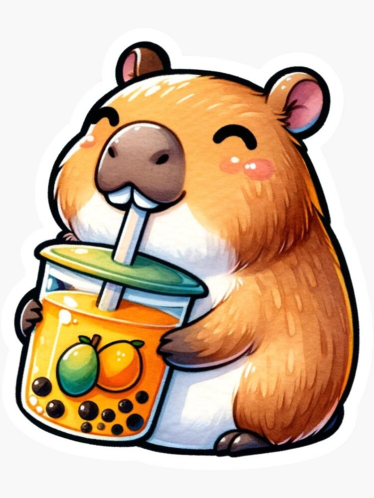"Capybara drinking mango-flavored bubble-tea" Sticker by JungleVibeZ ...