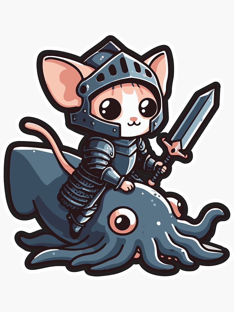 "Abyssal Quest: Sphynx Knight on Squid Steed" Sticker for Sale by ...