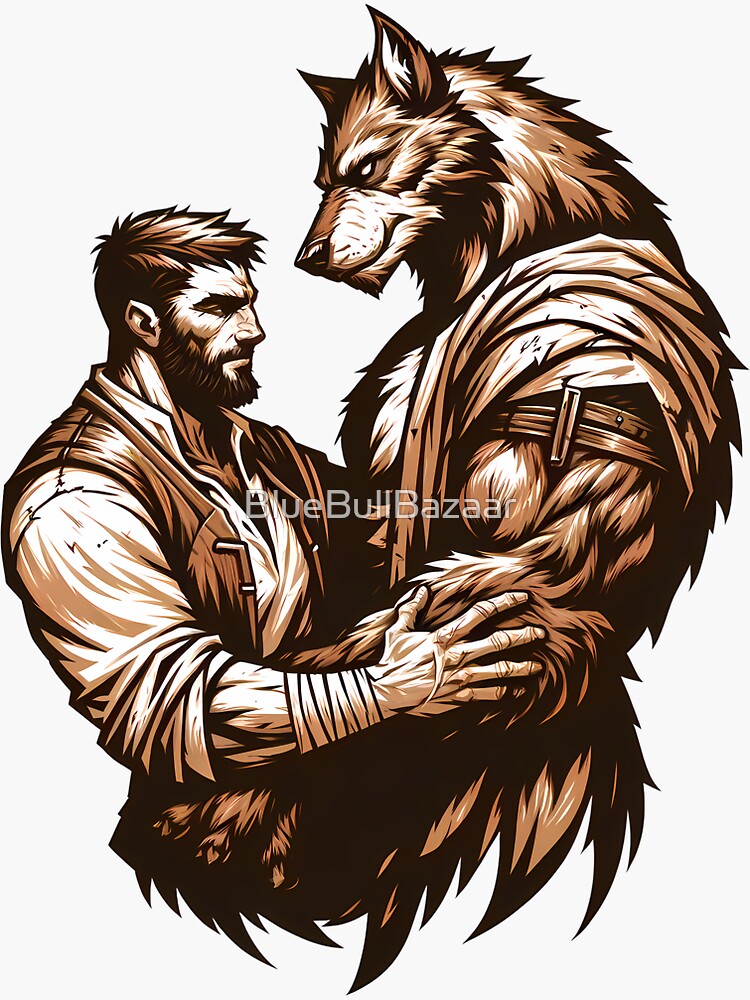 "Man and Werewolf Hugging Gay Lovers V2" Sticker for Sale by ...
