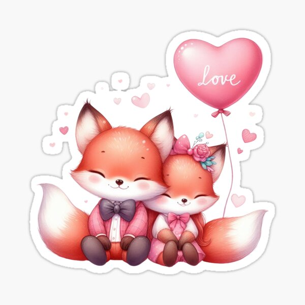 "Cute pink couple - fox!" Sticker for Sale by fribabywonder | Redbubble