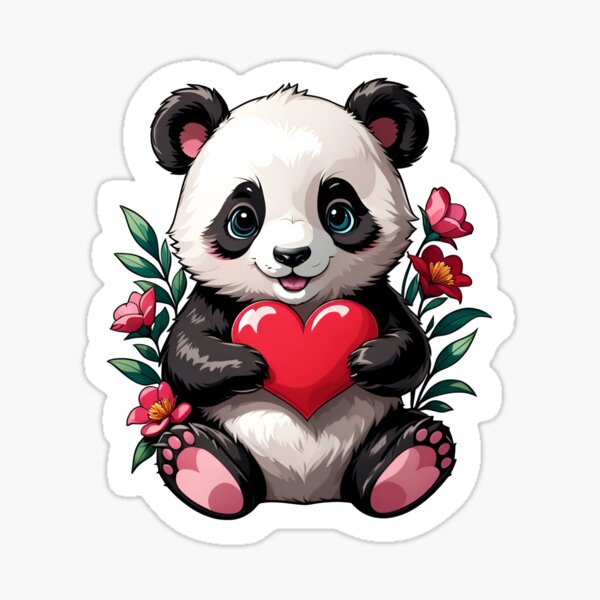 "Panda Heart white Outline" Sticker for Sale by PrettyfulStuff | Redbubble
