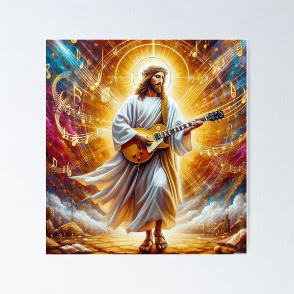 "Jesus Playing Electric Guitar" Poster for Sale by Obinne | Redbubble