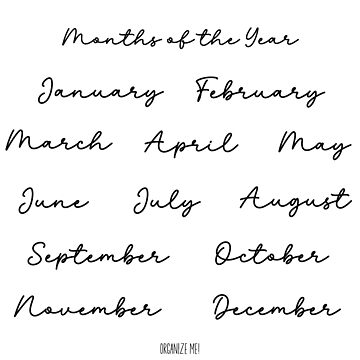 "Months of the Year - Plain Text - Script" Sticker for Sale by ...