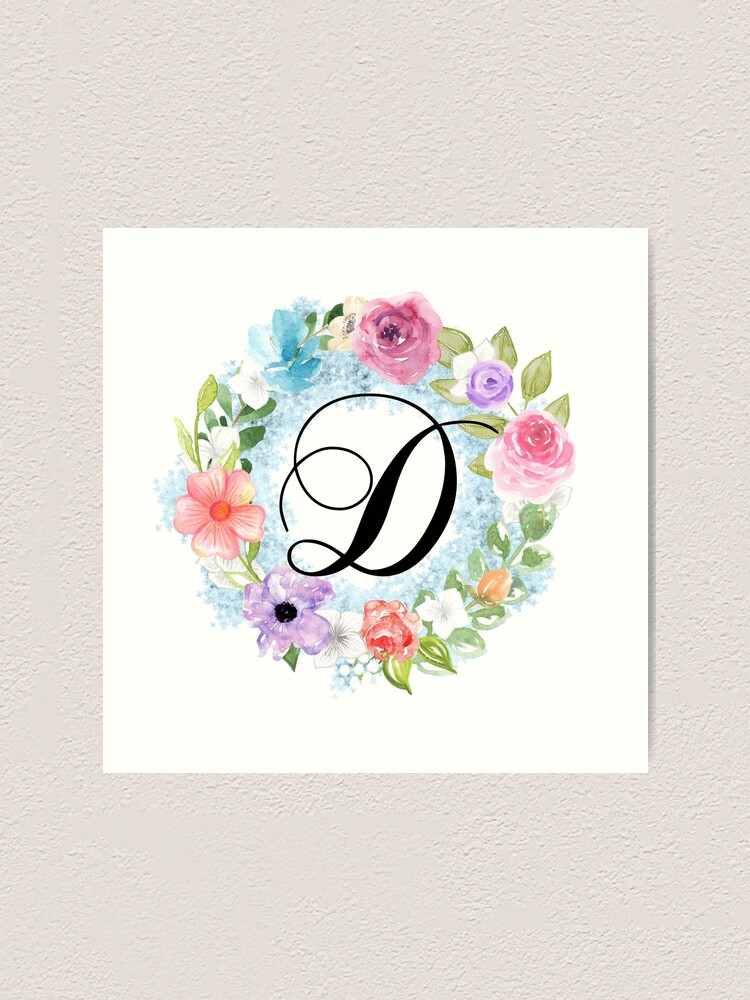 "Watercolor Floral Wreath Monogram Letter D" Art Print for Sale by ...