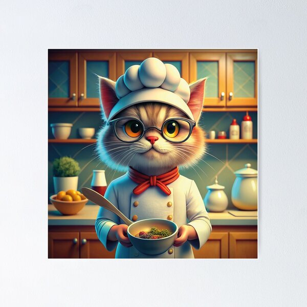 "Chef Cat in the Kitchen Prints, Posters, Canvas, Cat, Kitten, Cook ...