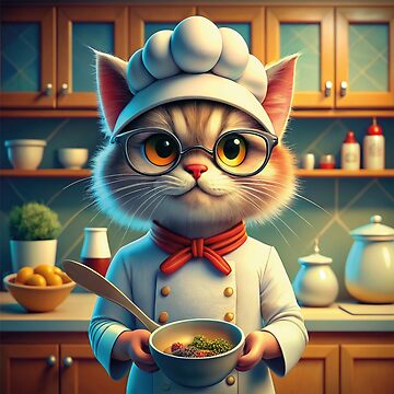 "Chef Cat in the Kitchen Prints, Posters, Canvas, Cat, Kitten, Cook ...