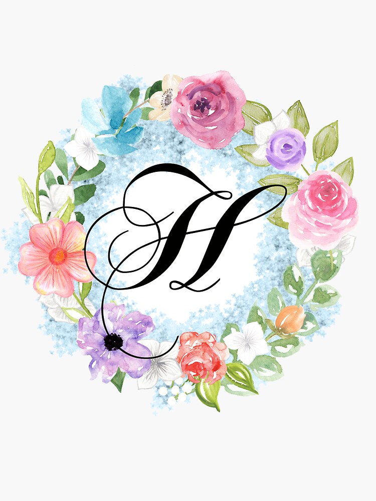 "Watercolor Floral Wreath Monogram Letter H" Sticker for Sale by ...