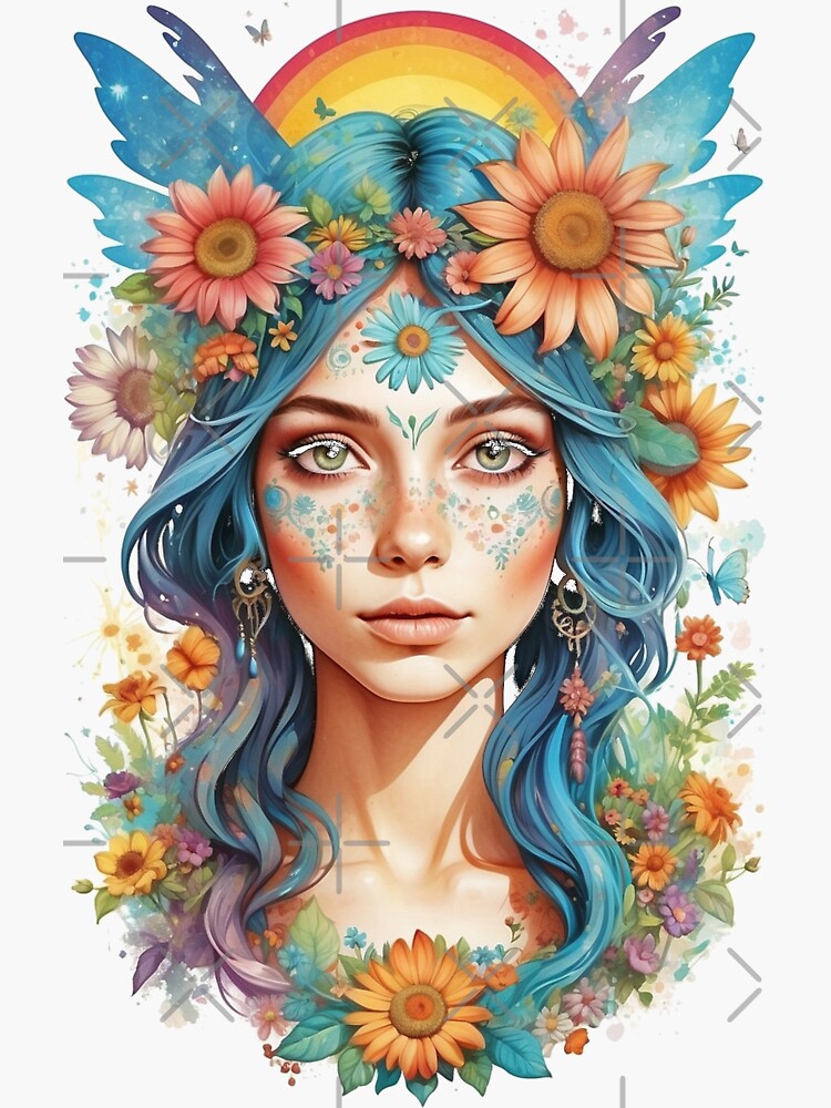 "Hippie Harmony - Sixties Flower Child" Sticker for Sale by Kashear ...