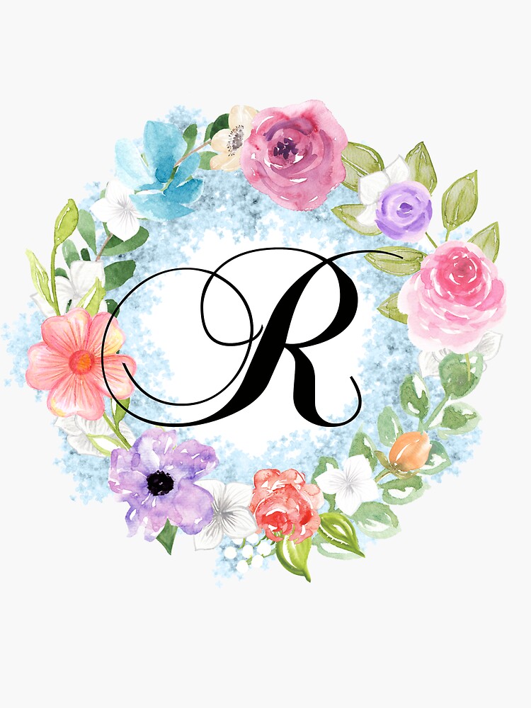 "Watercolor Floral Wreath Monogram Letter R" Sticker for Sale by ...