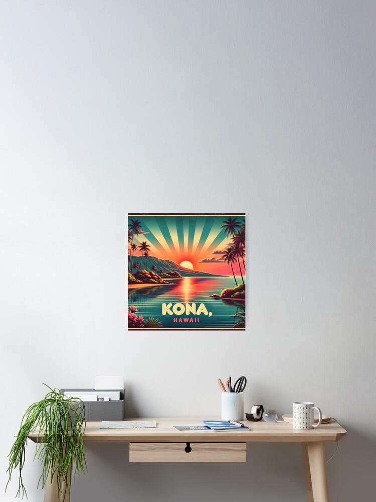 "Retro Vintage Kona, Hawaii Tropical Sunrise Design" Poster for Sale by ...
