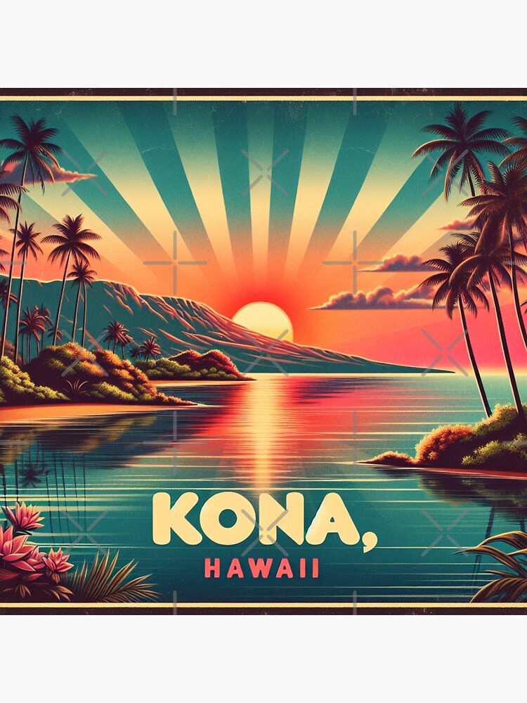 "Retro Vintage Kona, Hawaii Tropical Sunrise Design" Poster for Sale by ...