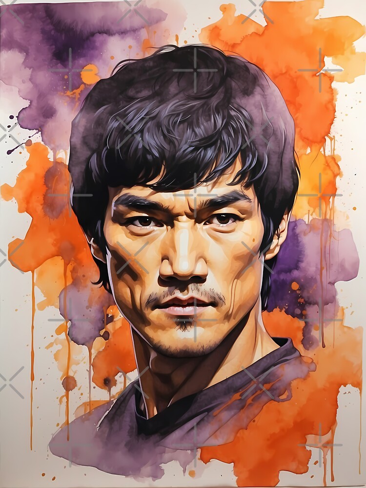 "bruce lee orange purple watercolor portrait" Sticker for Sale by ...