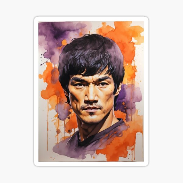 "bruce lee orange purple watercolor portrait" Sticker for Sale by ...
