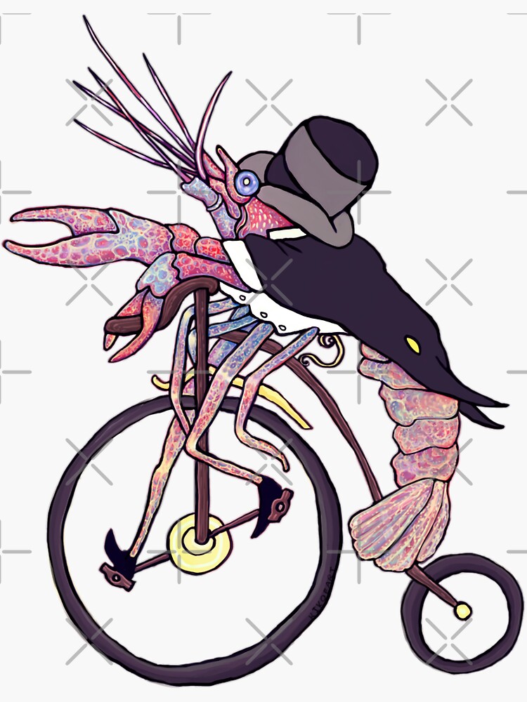 "Lobster Shrimp Gentleman on Retro Bicycle " Sticker for Sale by ...