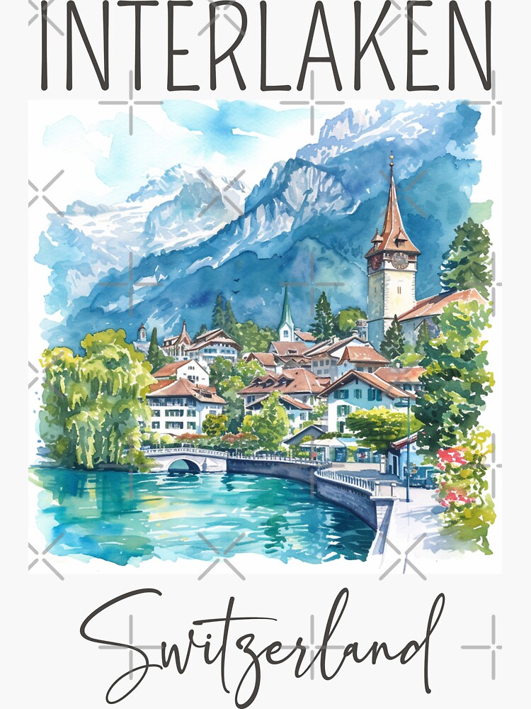 "Watercolor Design of Interlaken - Switzerland " Sticker for Sale by ...