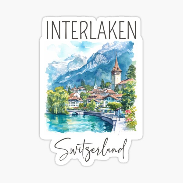 "Watercolor Design of Interlaken - Switzerland " Sticker for Sale by ...