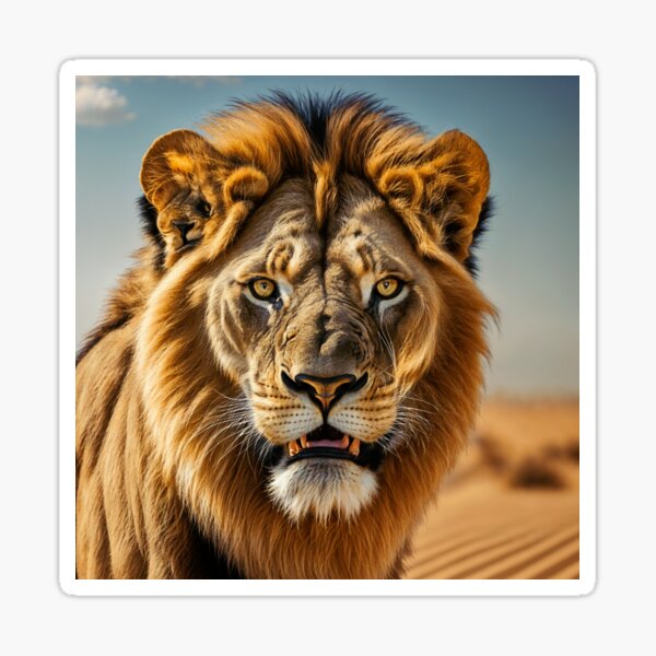 "Solemn Lion King: Regal Gaze in the Desert" Sticker by Bittor18 ...