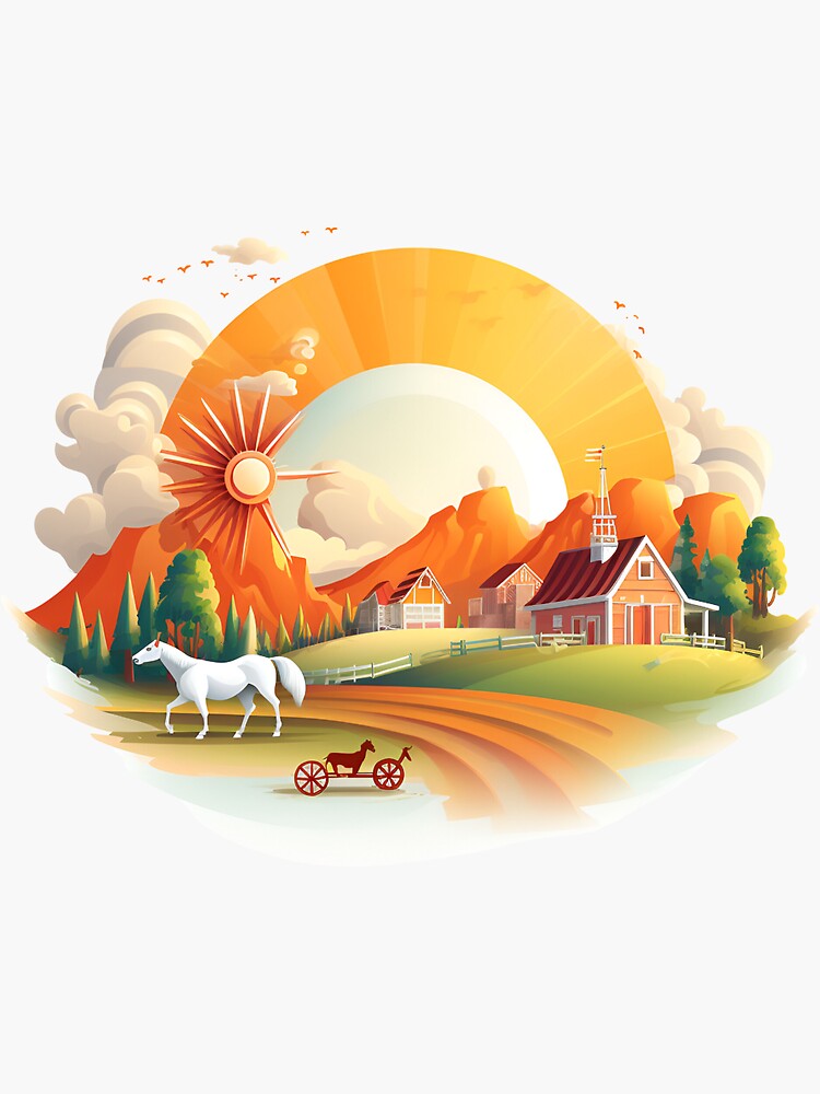 "Cartoon Style Ranch Farm, Logo, Sticker, Wall arts, Art Prints and ...