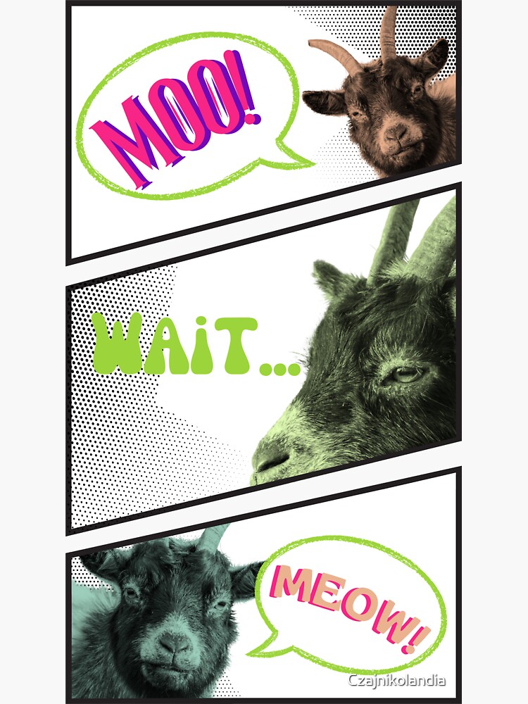 "Comic Strip Goat Moo Meow Wordplay Hilarious Animal Humor design ...