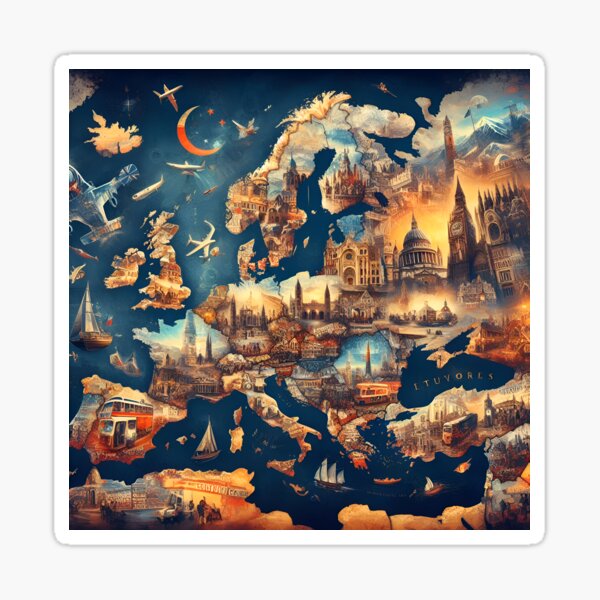 "Map of Europe With Tourist Sites" Sticker by JhonnyDArt | Redbubble