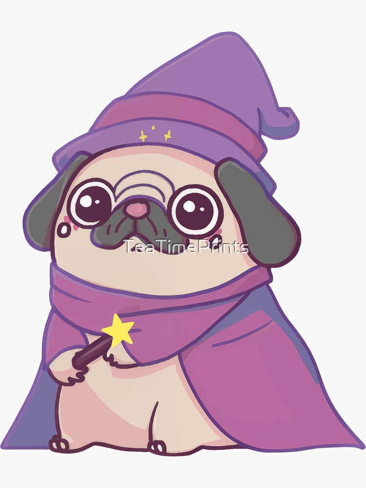 "Cute Kawaii Pug Wizard" Sticker for Sale by TeaTimePrints | Redbubble