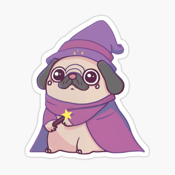 "Cute Kawaii Pug Wizard" Sticker for Sale by TeaTimePrints | Redbubble